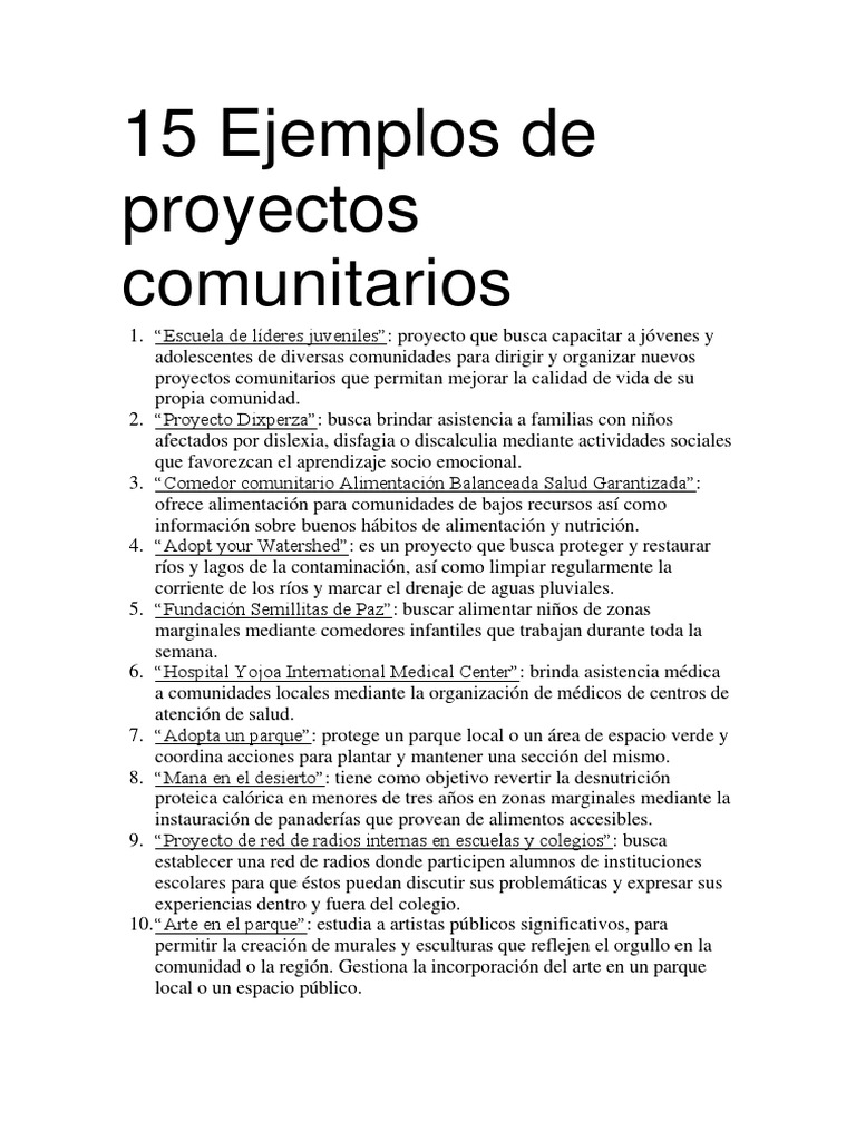 15 Ejemplos de Proyectos Comunitarios | PDF | Abuso infantil | comportamiento abusivo