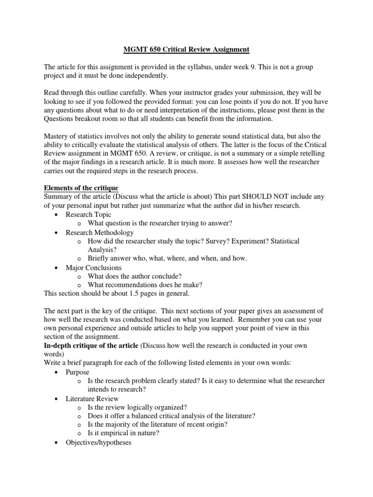 Critical Review Assignment | PDF | Data Analysis | Inquiry