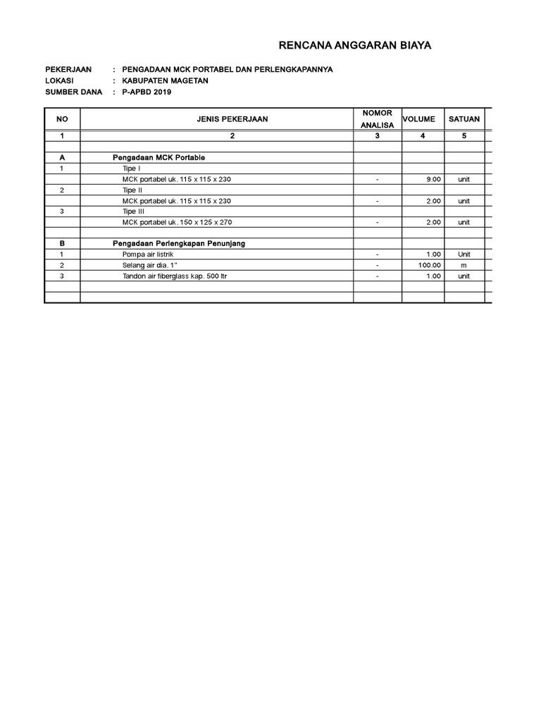 RAB Pengadaan MCK Portable | PDF