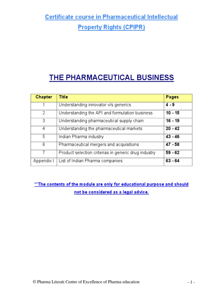 Module I The Pharmaceutical Business | PDF | Generic Drug | Food And ...