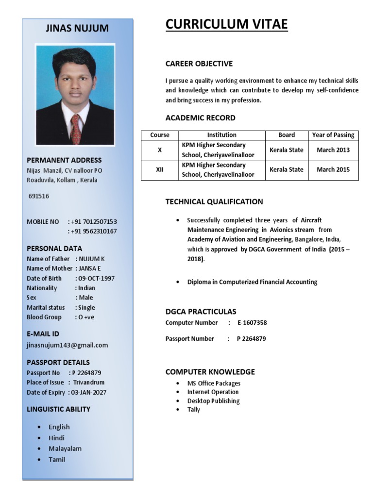 Jinas Resume For Ame | PDF | Aviation | Aircraft