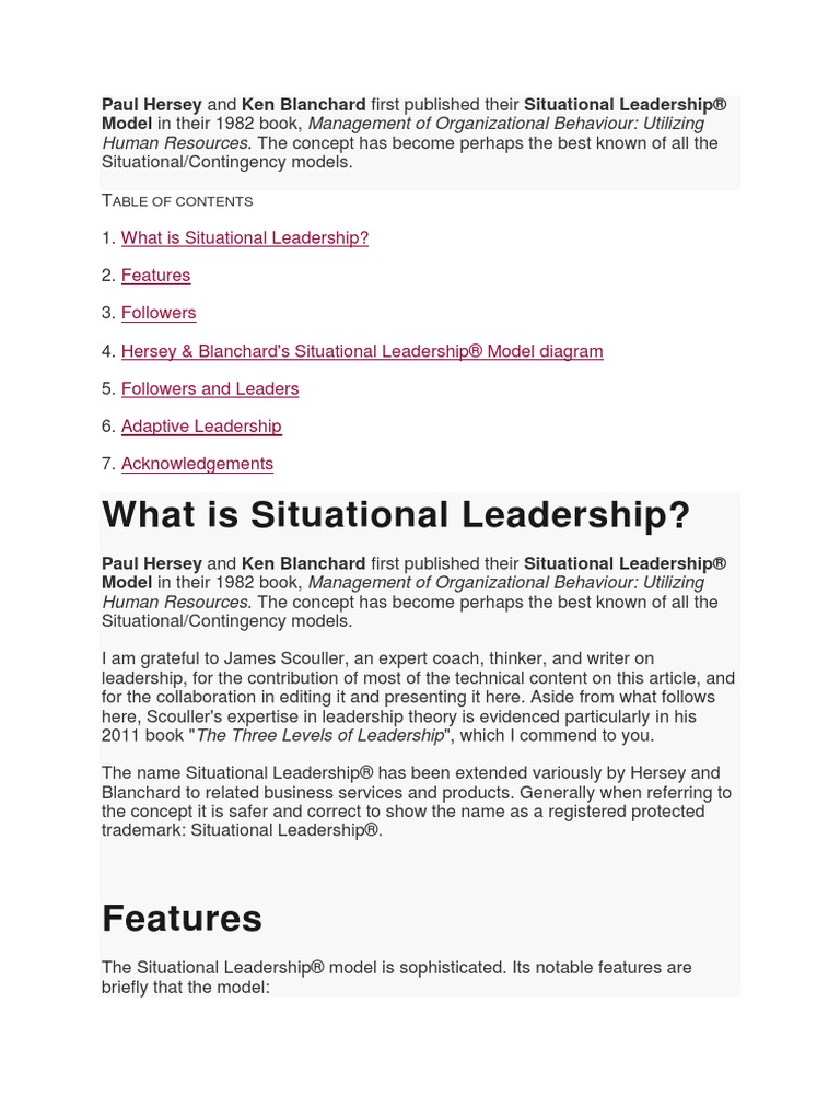 Situational Leadership | PDF | Action (Philosophy) | Leadership