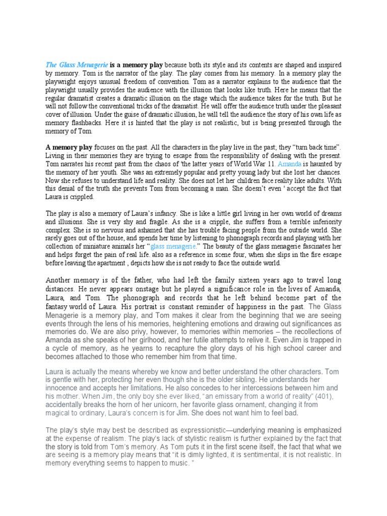 The Glass Menagerie: A Memory Play Analysis | PDF