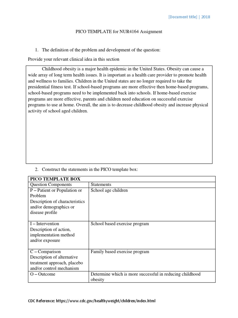 Pico Template Nur4164 | PDF | Randomized Controlled Trial | Childhood ...