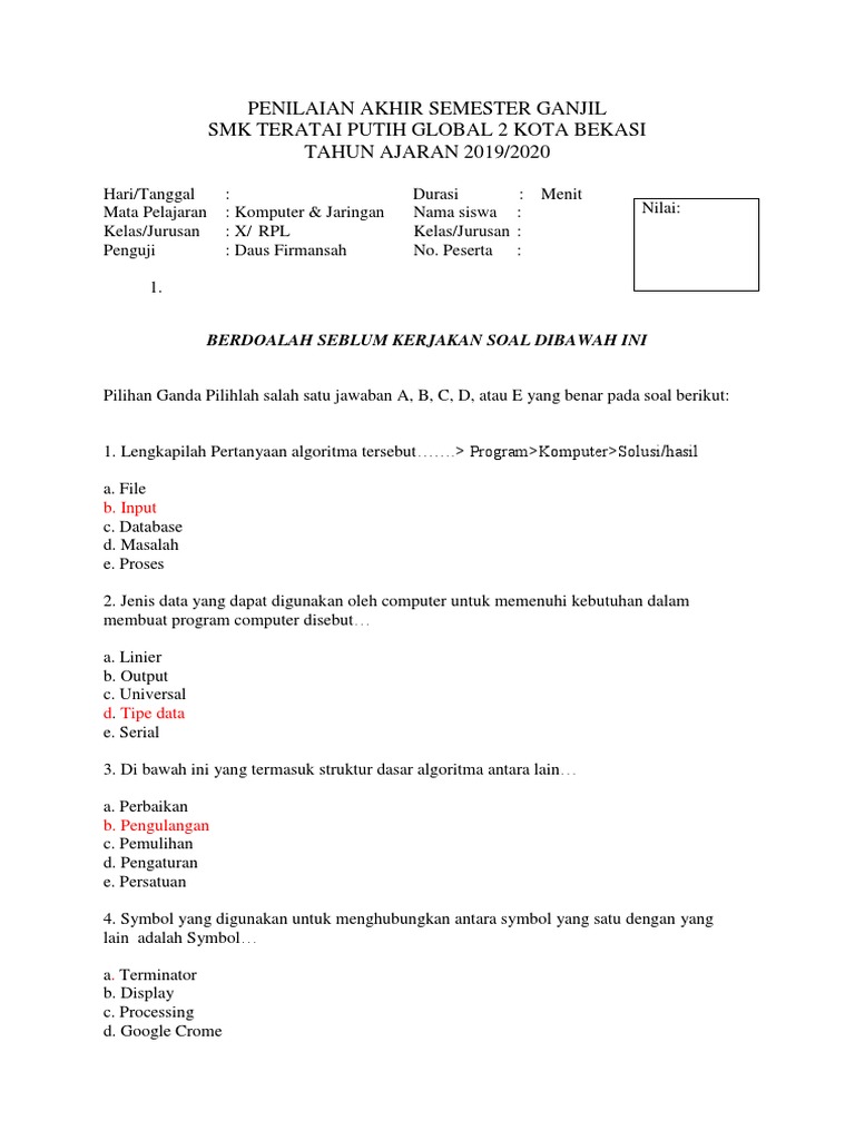 Soal Pemrograman Kelas 10 RPL | PDF | Metode & Bahan Ajar | Komputer