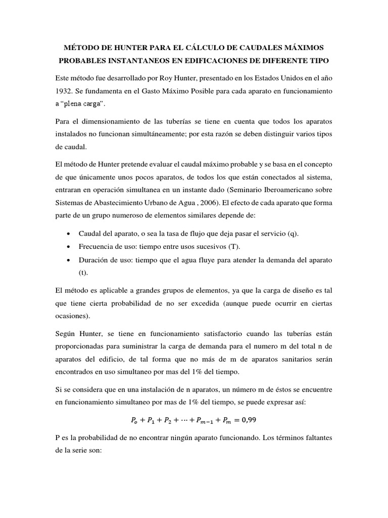 Método de Hunter para El Cálculo de Caudales Máximos Probables ...
