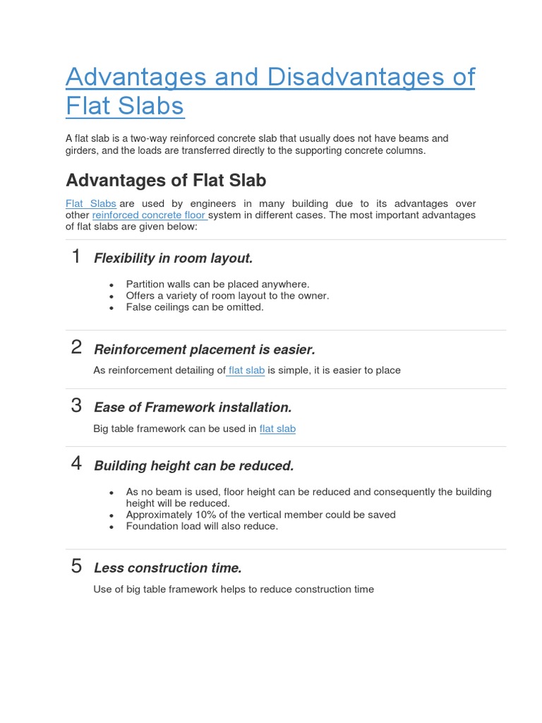 Advantages and Disadvantages of Flat Slabs | PDF