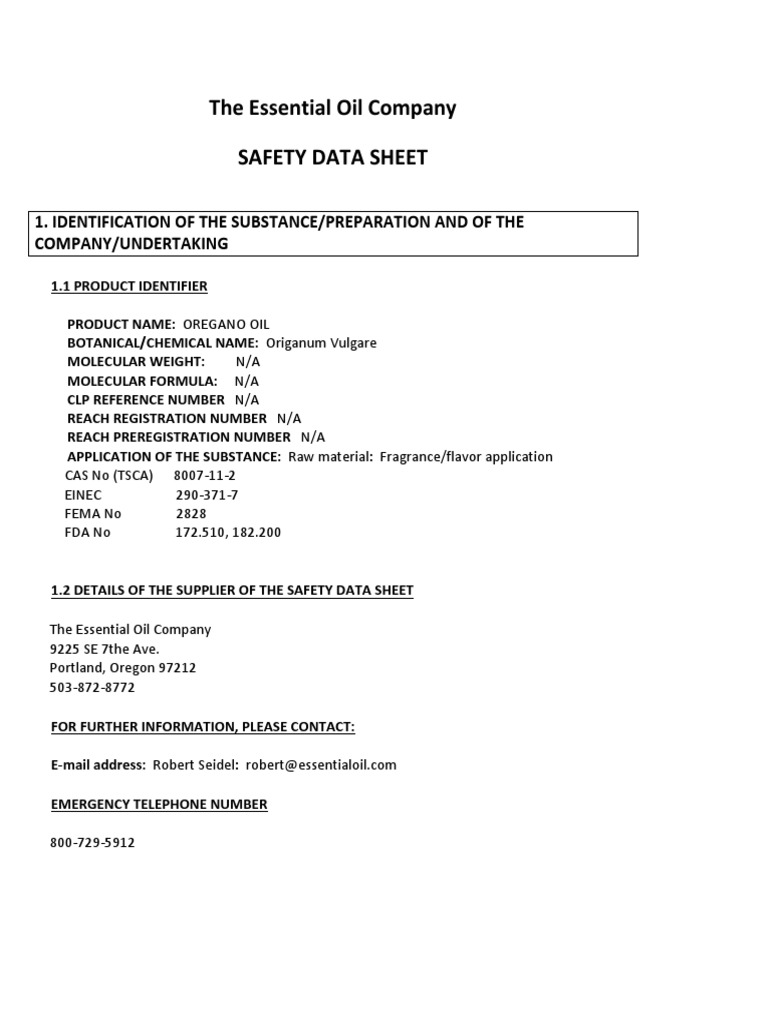 Safety Data Sheet Oregano | PDF | Superfund | Toxicity
