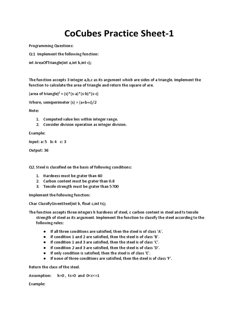 CoCubes Practice Sheet | Download Free PDF | Array Data Structure | Discrete Mathematics