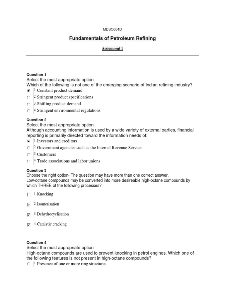 Fundamentals of Petroleum Refining - Assignment-01 | PDF | Oil Refinery ...