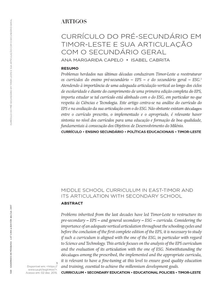 Curriculo Pré Escolar de Timor | PDF | Timor Leste | Aprendizado