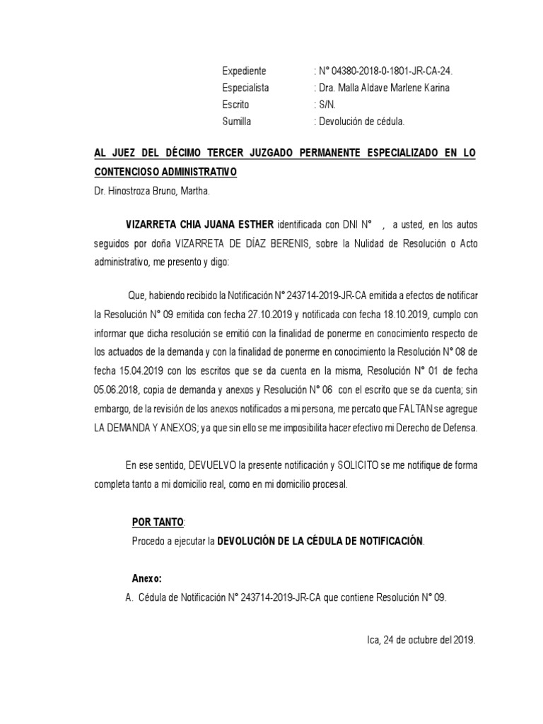 Devolucion de Cedula | PDF