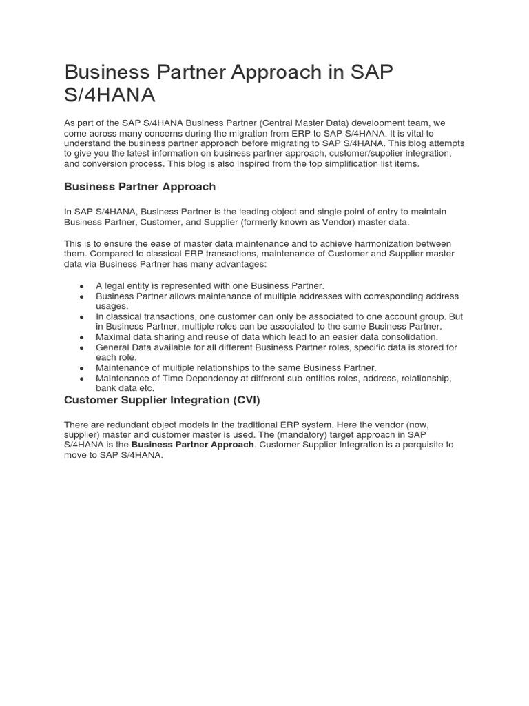 Business Partner Approach | PDF | Enterprise Resource Planning | Sap Se