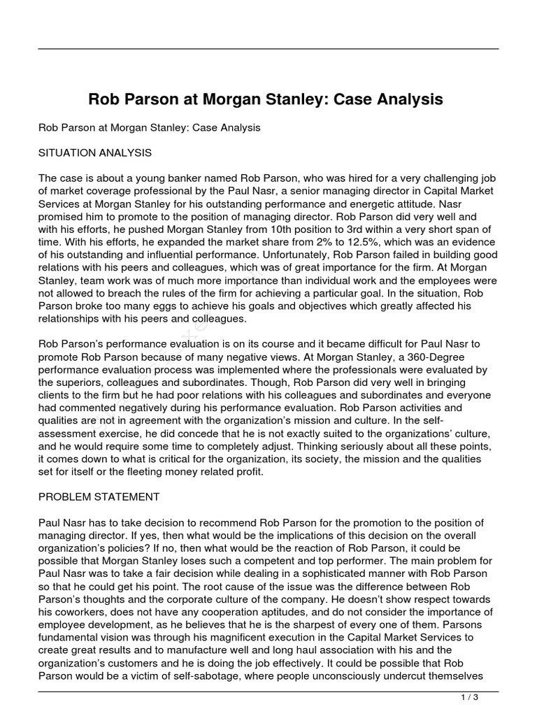 Rob Parson at Morgan Stanley Case Analysis | PDF | Action (Philosophy) | Psychology