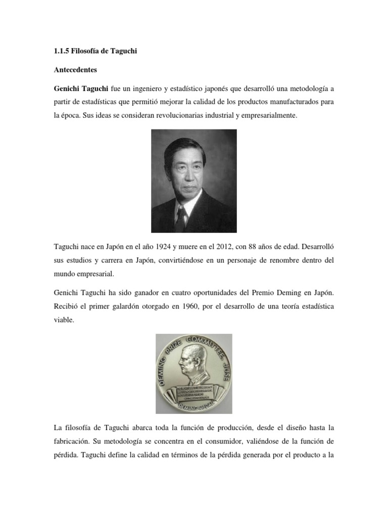 1.1.5 Filosofía de Taguchi | Función de pérdida | Diseño