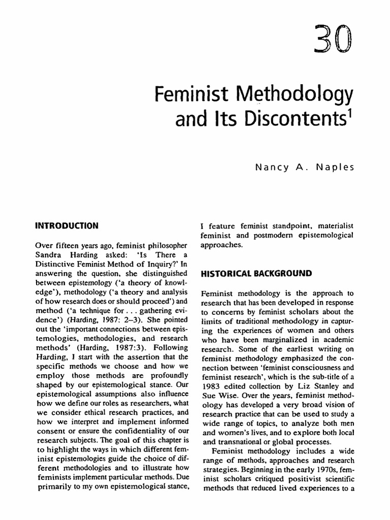 Feminist Methodology and Its Discontents - Nancy A. Naples | PDF | Feminism | Gender Studies