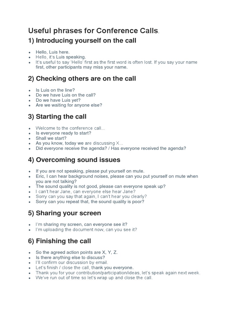 Useful Phrases For Conference Calls | PDF | English Language ...