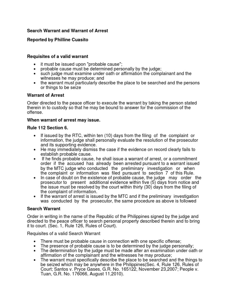 Search Warrant and Warrant of Arrest | PDF | Probable Cause | Arrest