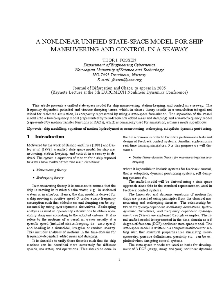 Unified Maneuvering and Seakeeping Theory | PDF | Control Theory | Waves