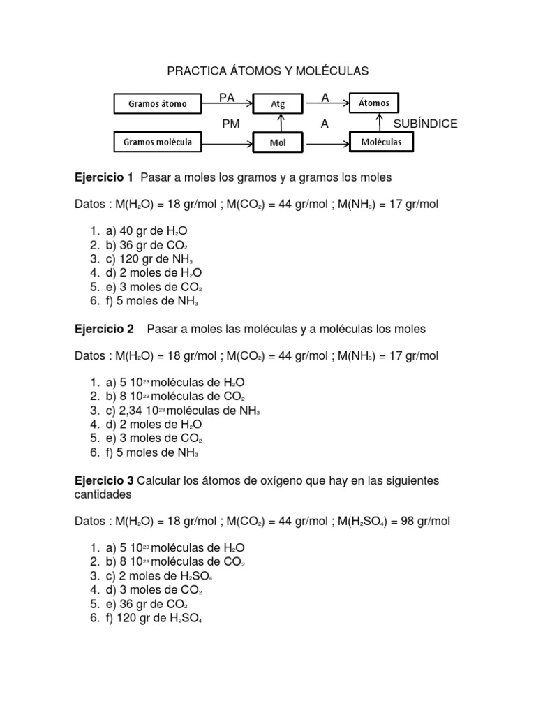 Ejercicios átomos Y Moléculas Pdf