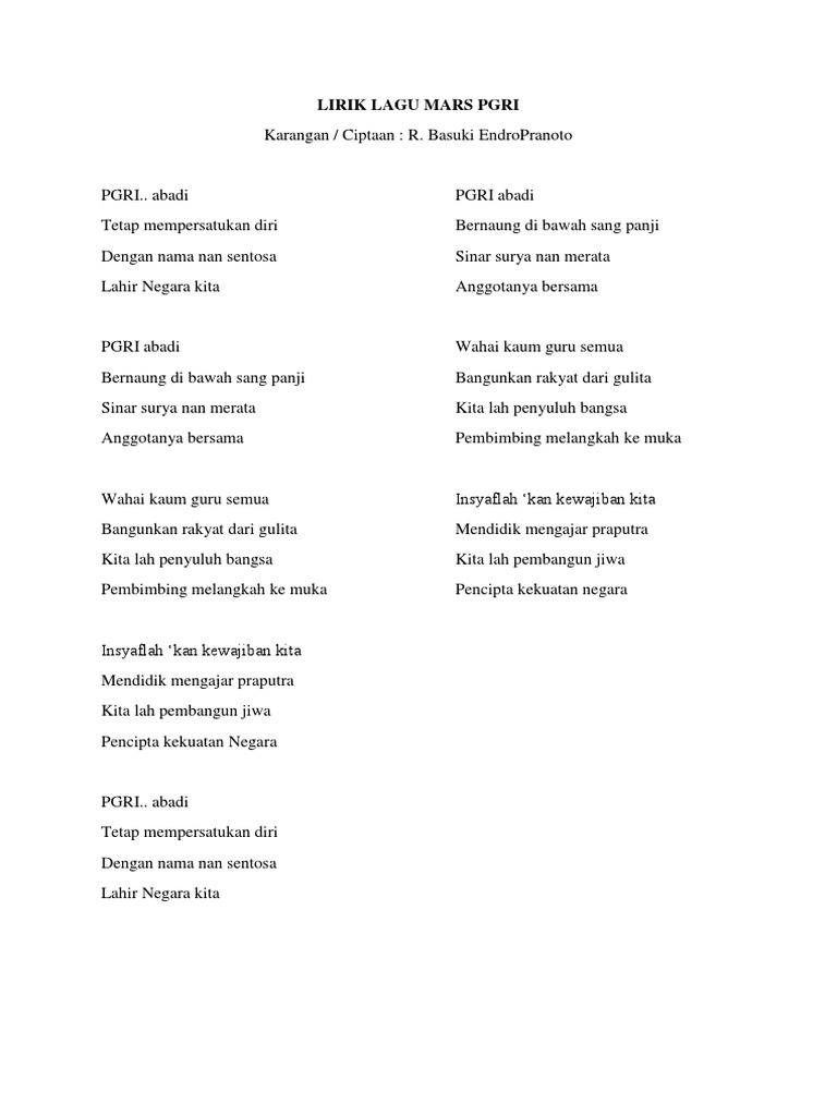Lirik Lagu Mars Pgri | PDF | Agama & Spiritualitas