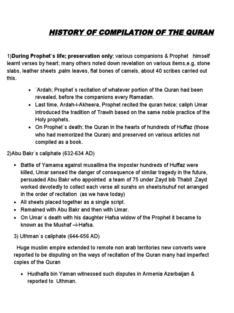 History of Compilation of The Quran-1-1 | PDF | Umar | Quran