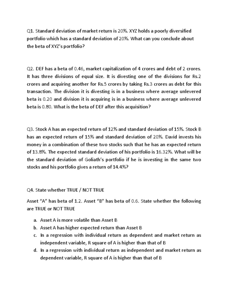 Tutorial 3 Risk and Return | PDF | Beta (Finance) | Market (Economics)