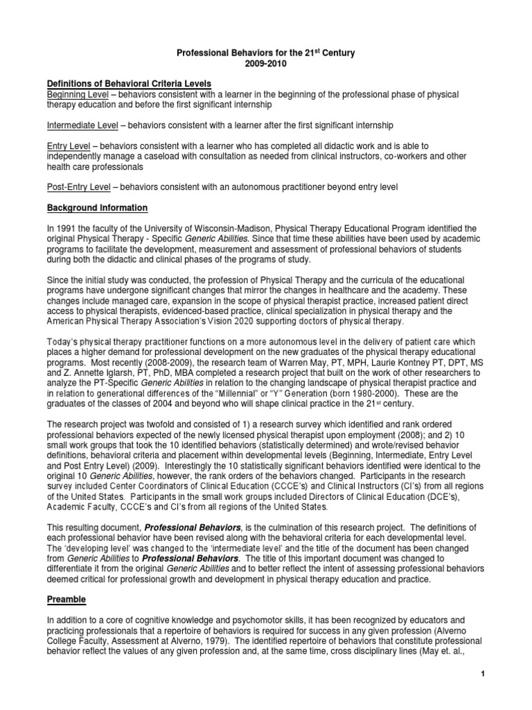 Apta Professional Behaviors Plan | PDF | Evidence Based Medicine ...