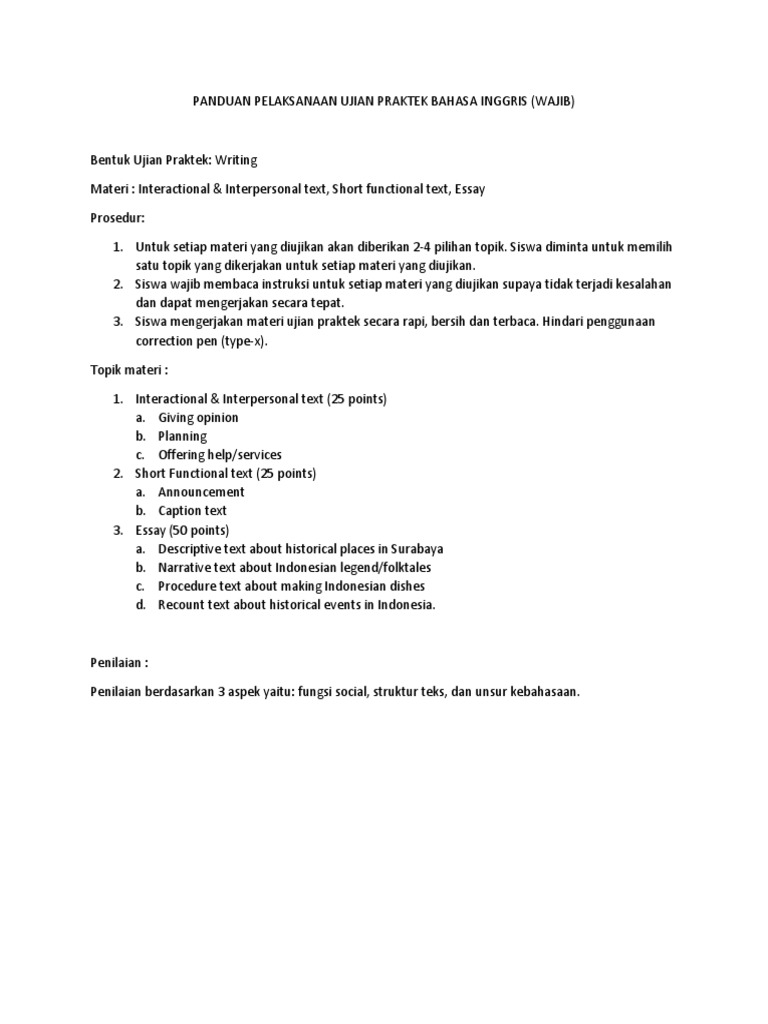 Panduan Pelaksanaan Ujian Praktek Bahasa Inggris | PDF | Seni & Disiplin Bahasa