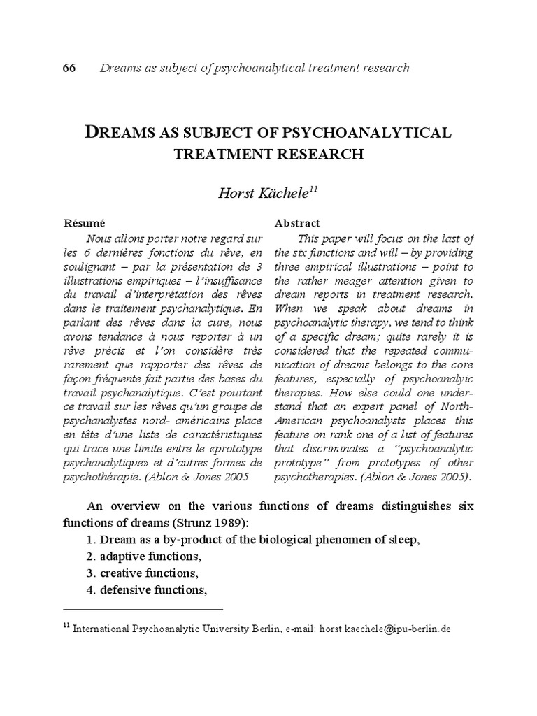 Dreams A Subjective of Psychoanalytical Treatment Research | PDF ...