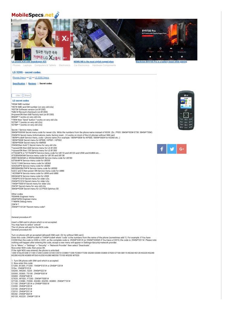 LG 320G Secret Codes | PDF | Information Appliances | Mobile Phones