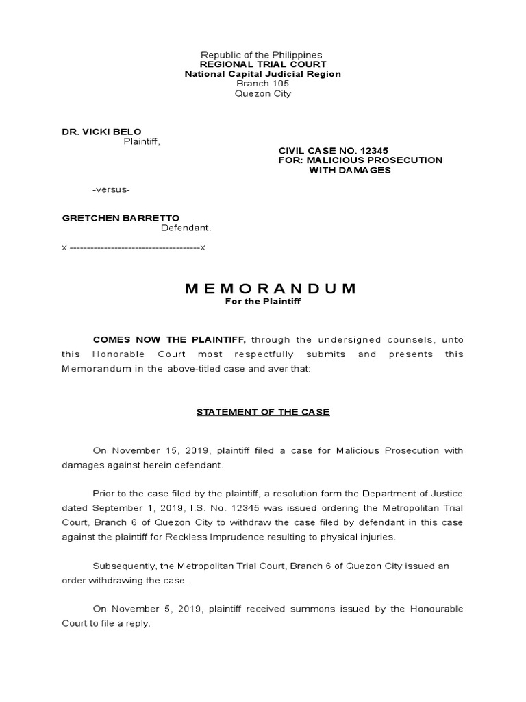 Print Memorandum | PDF | Malicious Prosecution | Prosecutor
