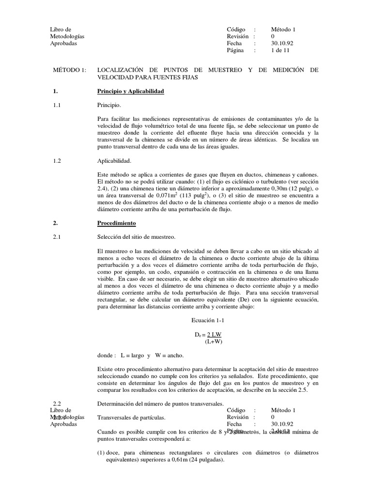 Método 1 USEPA PDF | PDF | Chimenea | Calibración