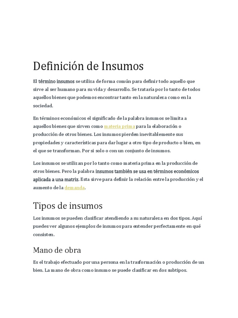 Definición de Insumos | PDF | Costo | Materia prima