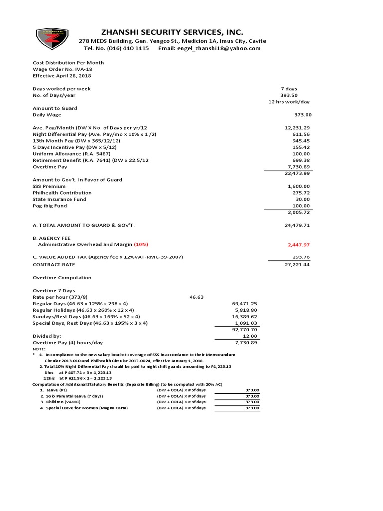 Security Rate For Security Guards | PDF | Overtime | Insurance