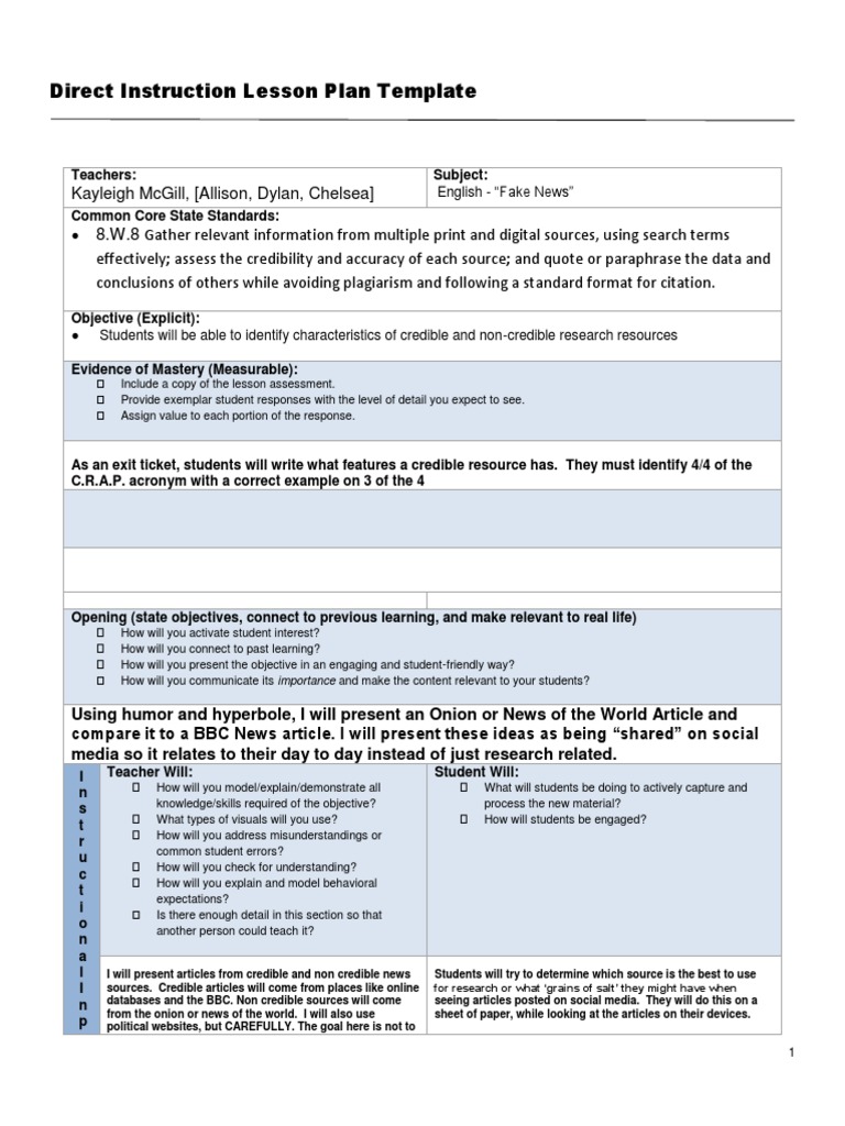 Kayleigh Mcgill Lesson Plan Team Teach 3 | PDF | Educational Assessment ...