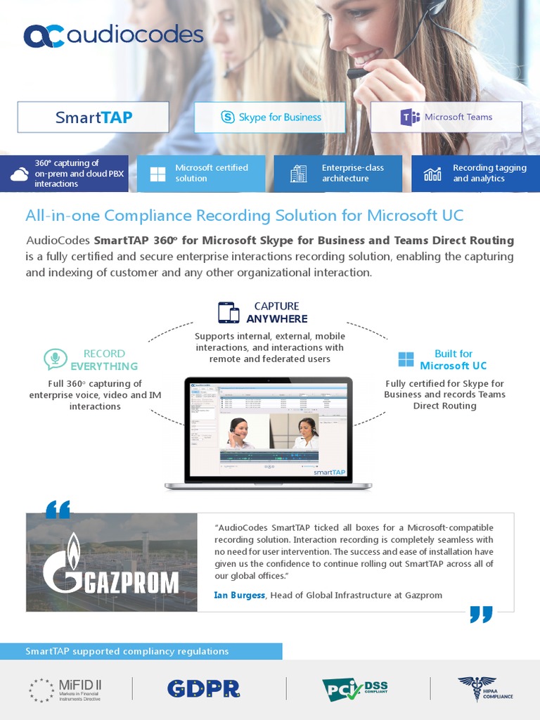 Audiocodes Smarttap 360 Compliance Recording Solution For Microsoft ...