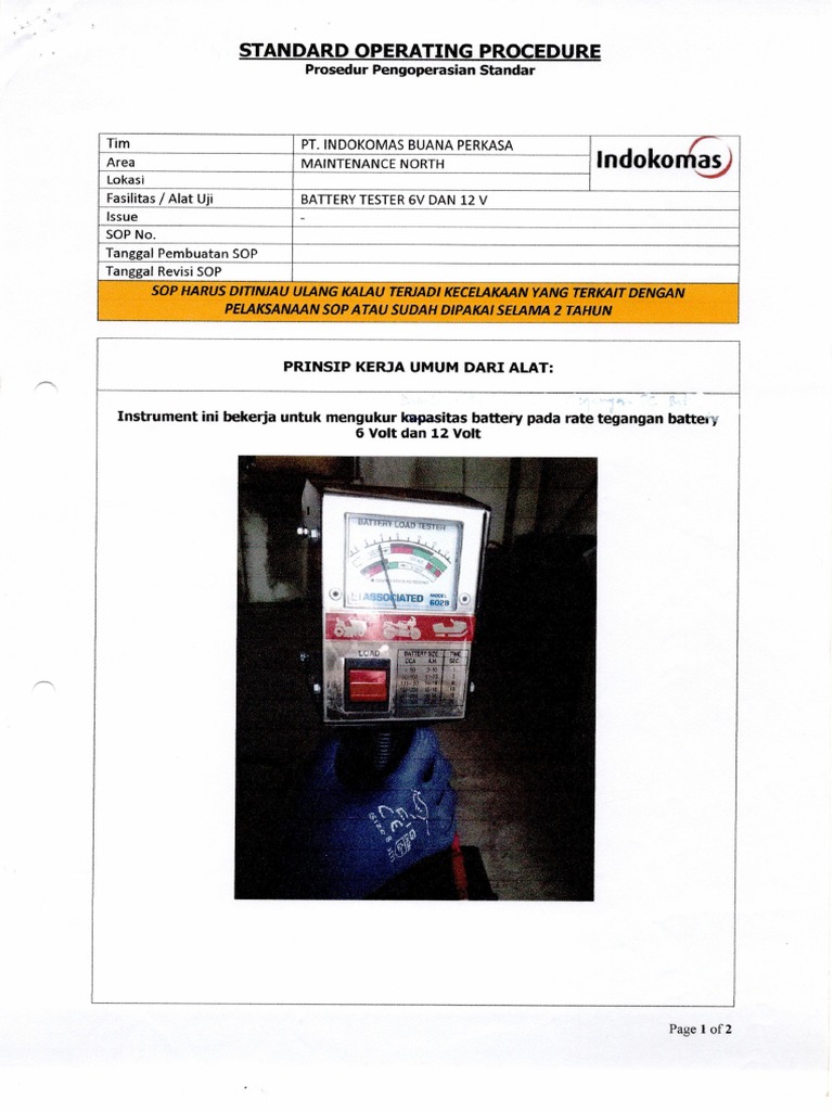 SOP Battery Tester 6V Dan 12 V | PDF