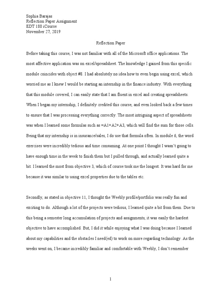 Reflection Paper | PDF | Microsoft Excel | Spreadsheet