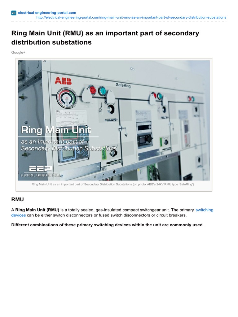 Ring Main Unit RMU As An Important Part of Secondary Distribution ...