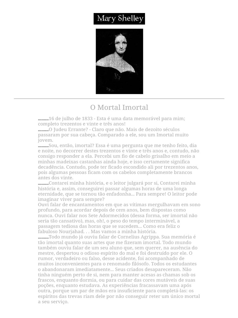 Mary Shelley - O Mortal Imortal | PDF | Imortalidade | Humano