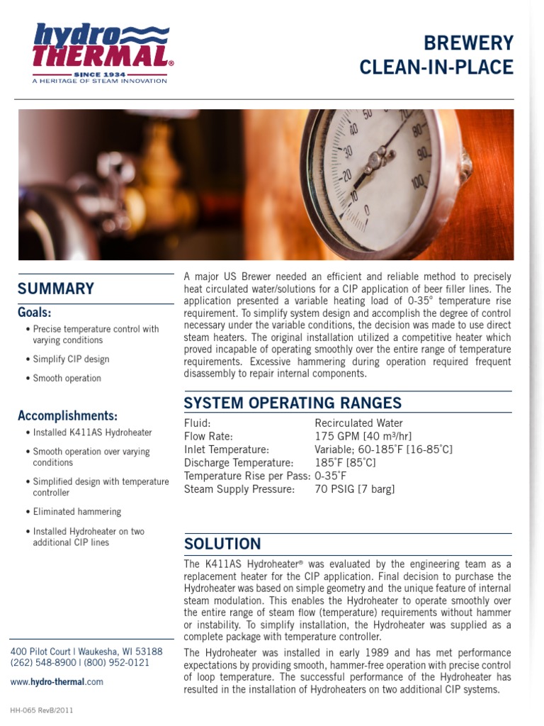 Food Beverage Cip Brewery Pdf Fluid Dynamics Temperature