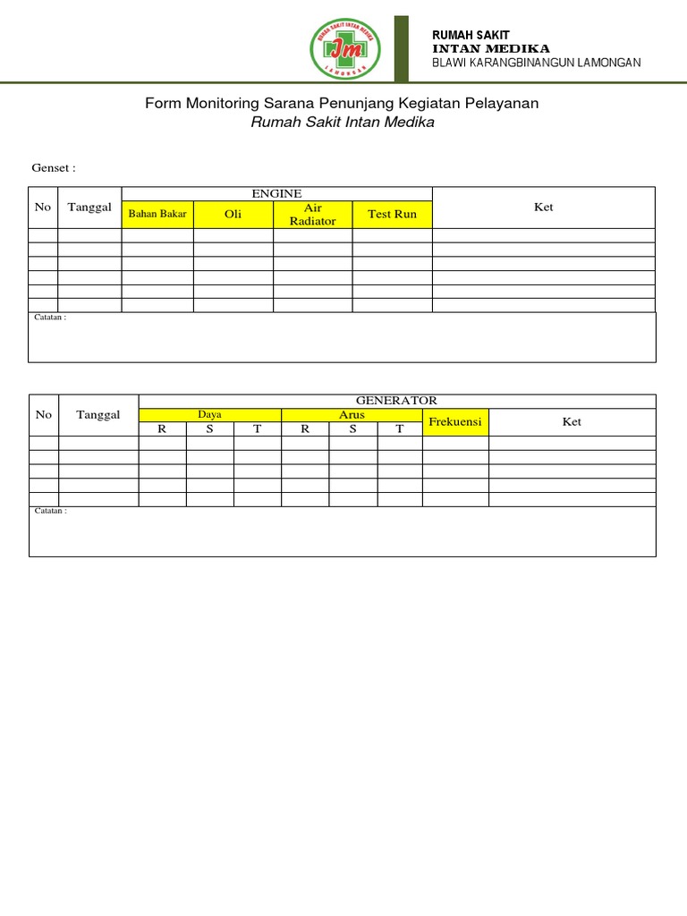 Form Monitoring Genset & Pompa Air | PDF