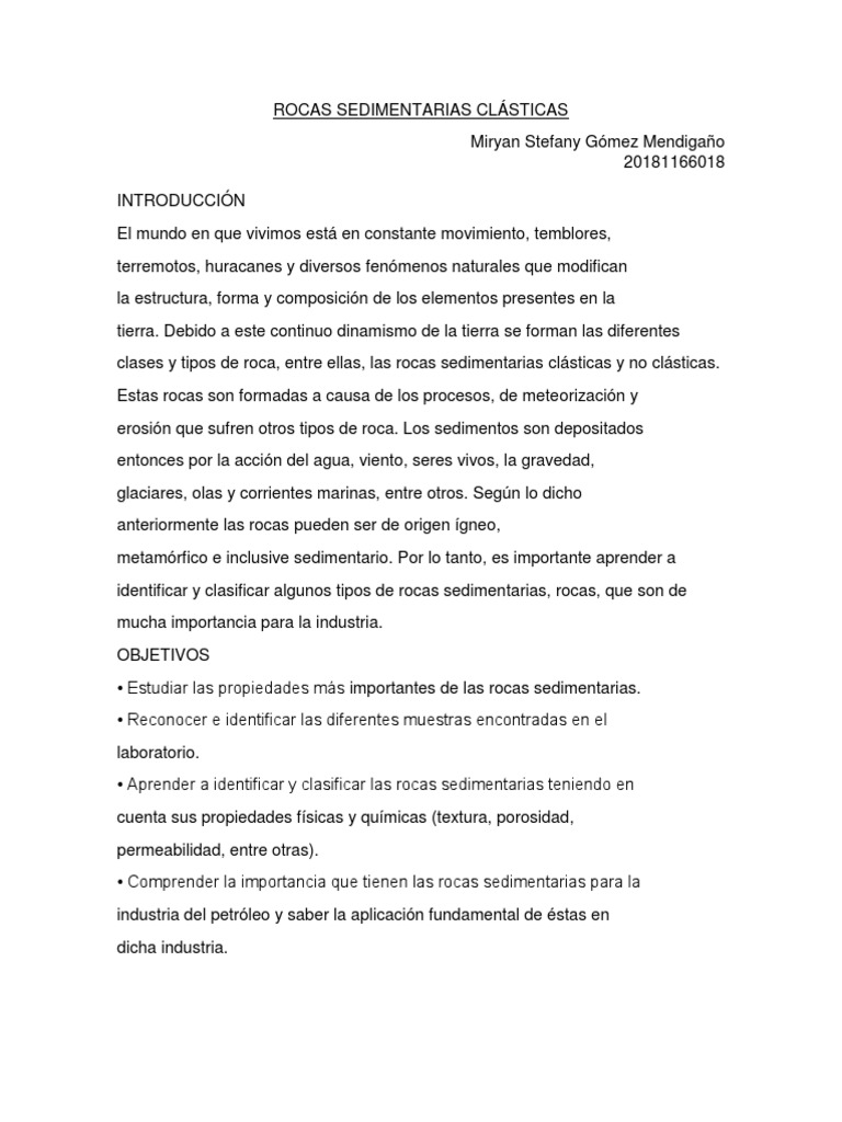 Rocas Clásticas-Informe | PDF | Roca clástica | Roca (geología)
