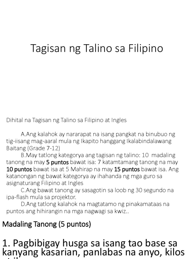Tagisan NG Talino Sa Filipino | PDF