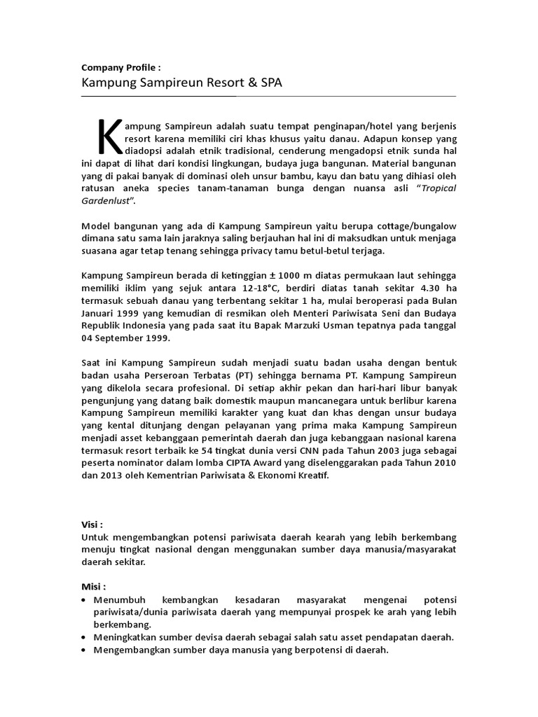 Kampung Sampireun Resort & Spa Garut | PDF | Perjalanan