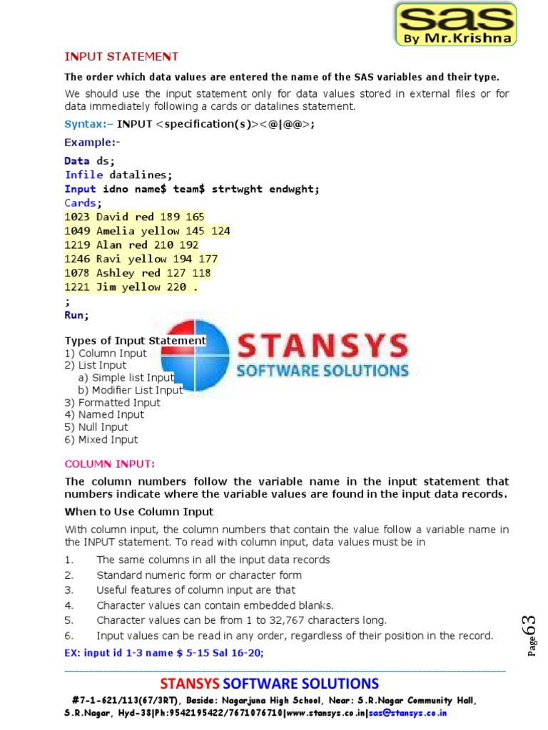 Sas Input Pdf Sas Software Pointer Computer Programming 3368
