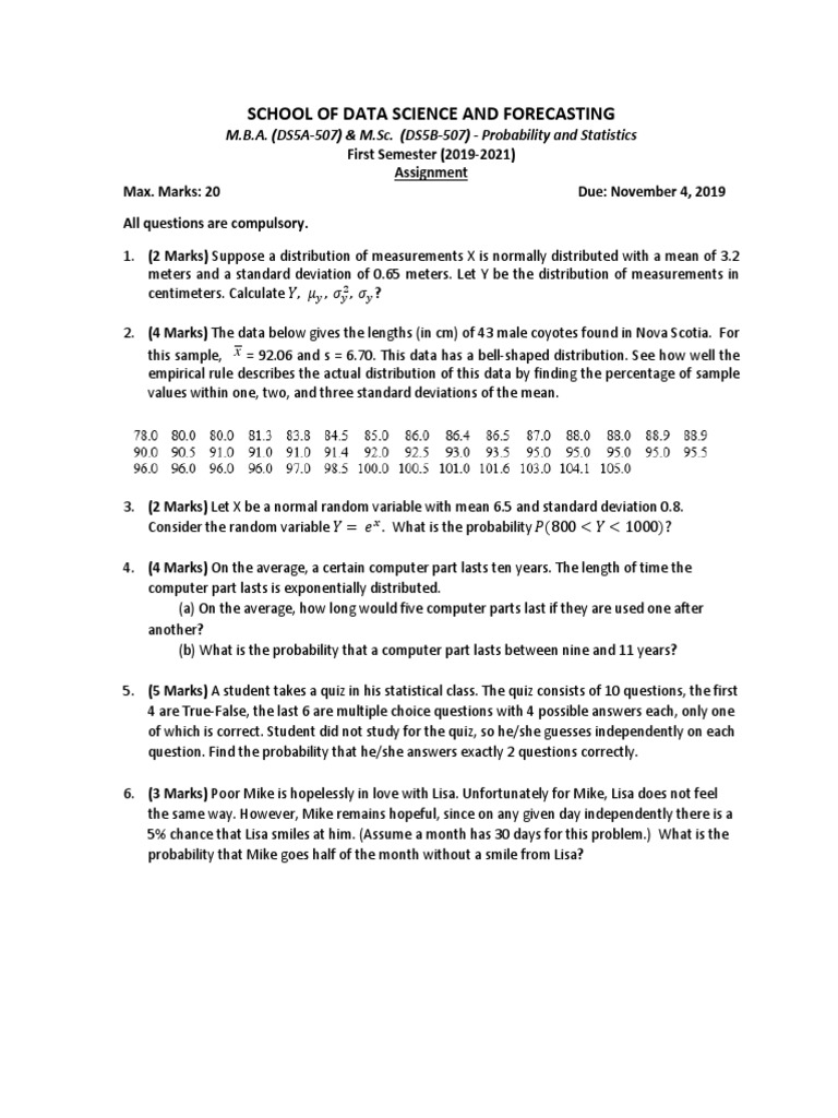 Probability and Statistics Assignment | PDF
