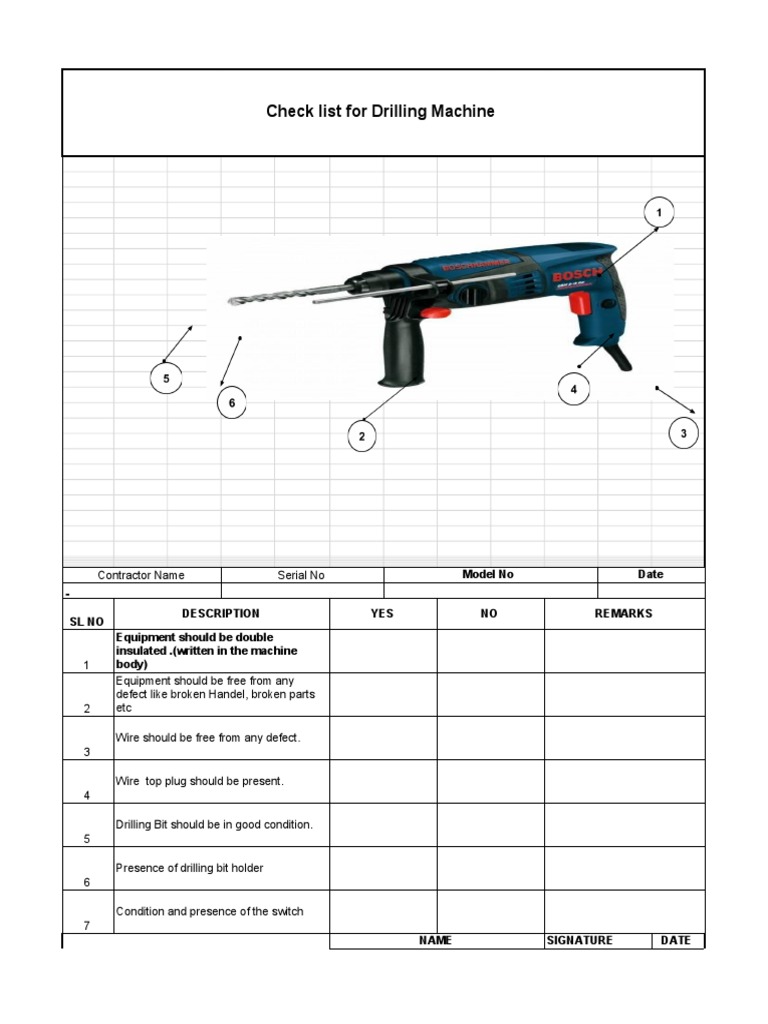 Weekly All Machine Check List | PDF | Drilling | Switch