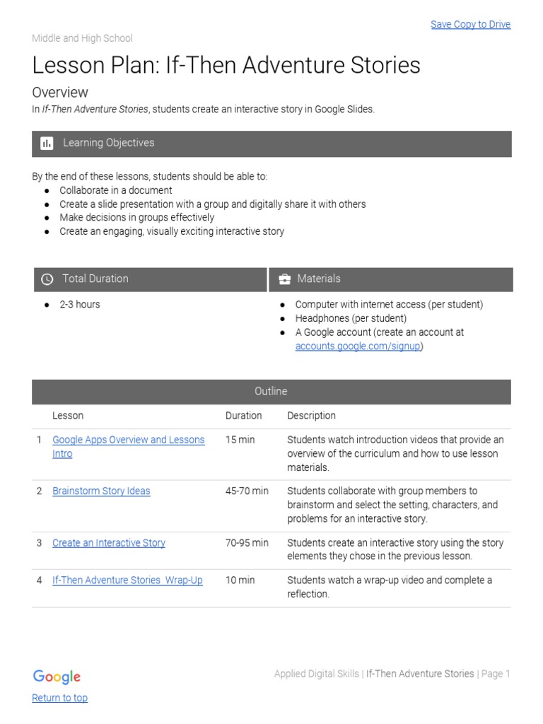 If-Then Adventure Story Lesson Plan | PDF | Brainstorming | Curriculum